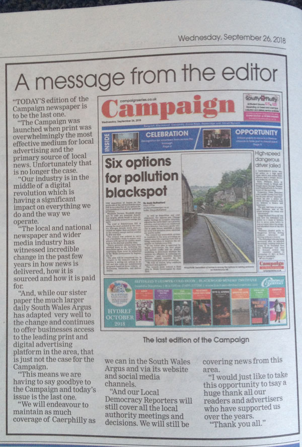 Campaign newspaper ceases publication with final edition