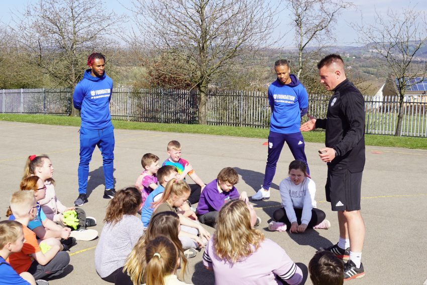 Cardiff City stars surprise Pontllanfraith school children with visit