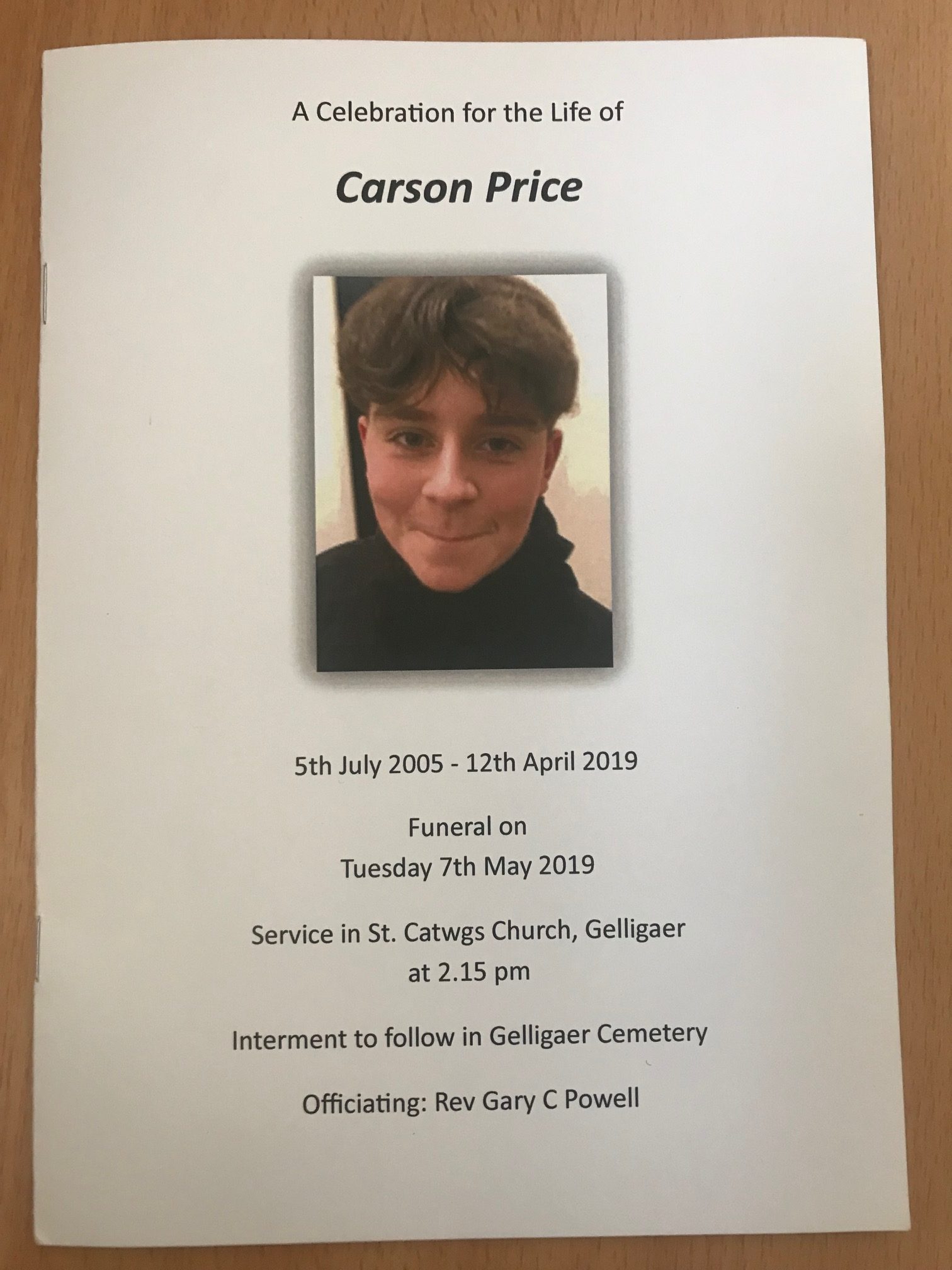 Family say goodbye to "perfect little teenager" Carson Price
