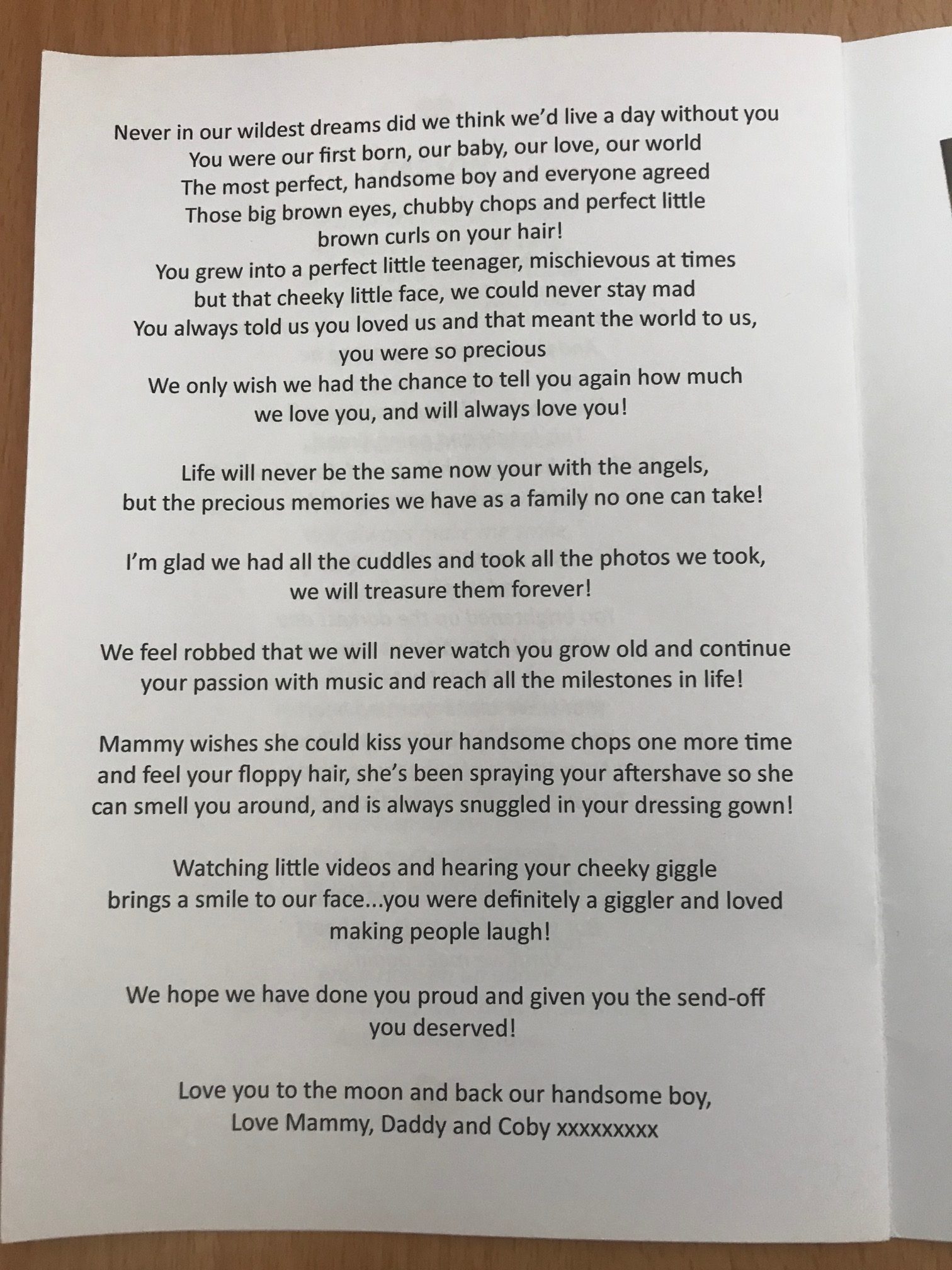 Family say goodbye to "perfect little teenager" Carson Price