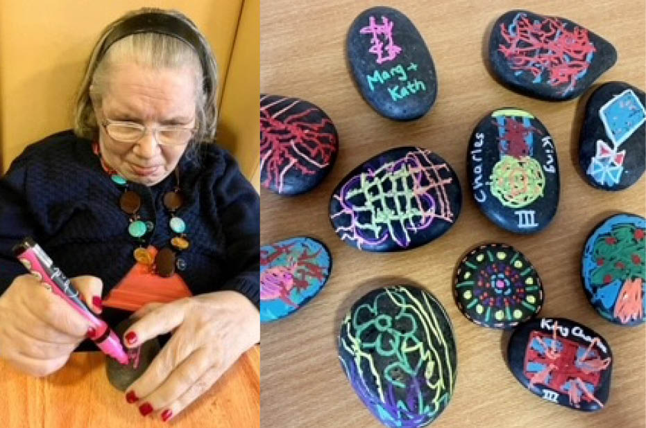 Valley View Care home residents paint rocks for Hengoed children
